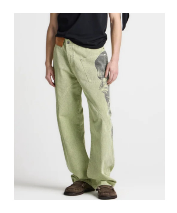 J.W.ANDERSON Mens twisted workwear denim jeans in pale yellow